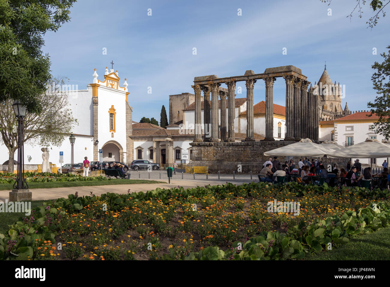 The Roman Temple in the city of Evora in Portugal. The temple dates ...
