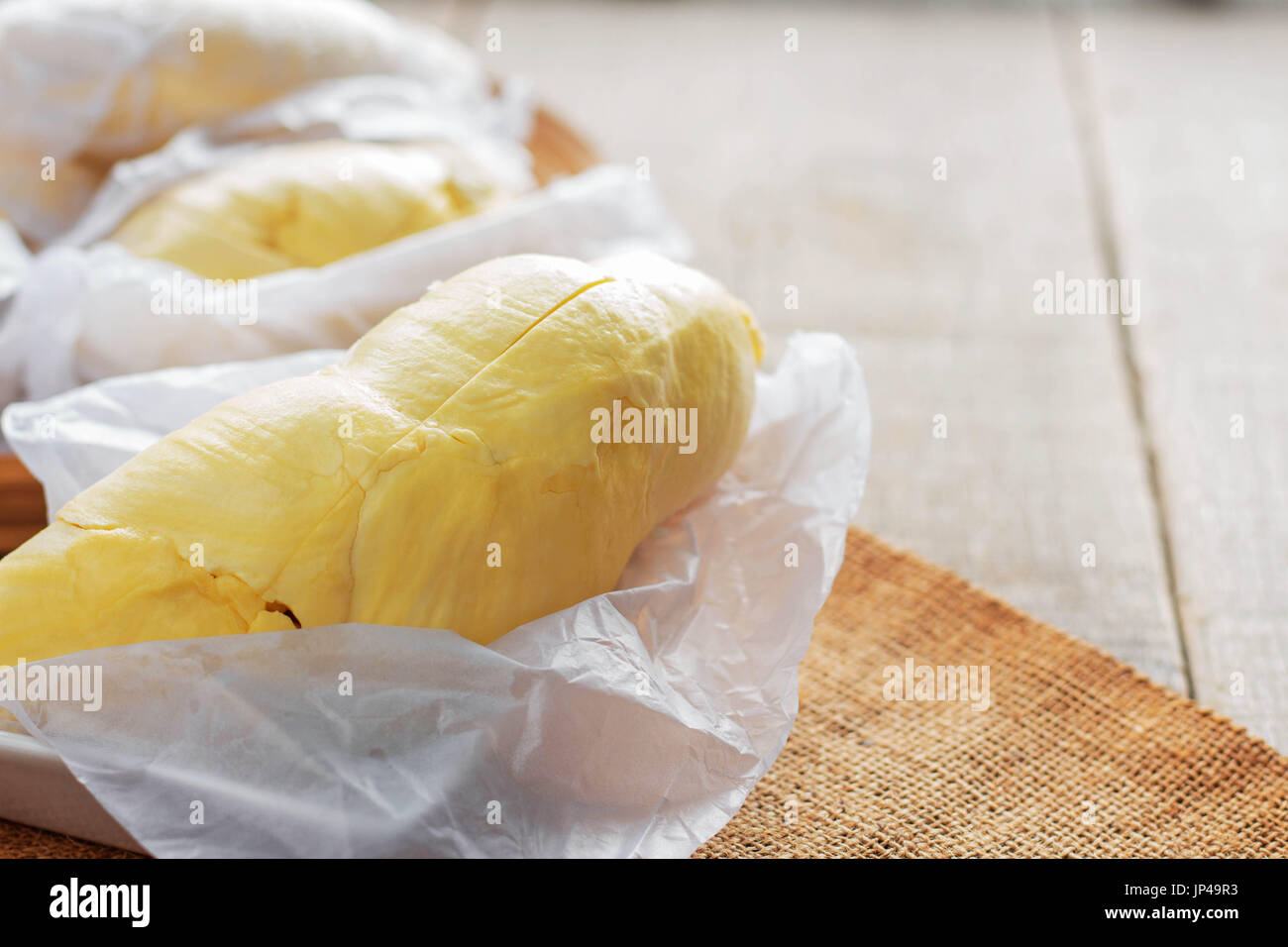Fresh durian fruit on wood hi-res stock photography and images - Alamy
