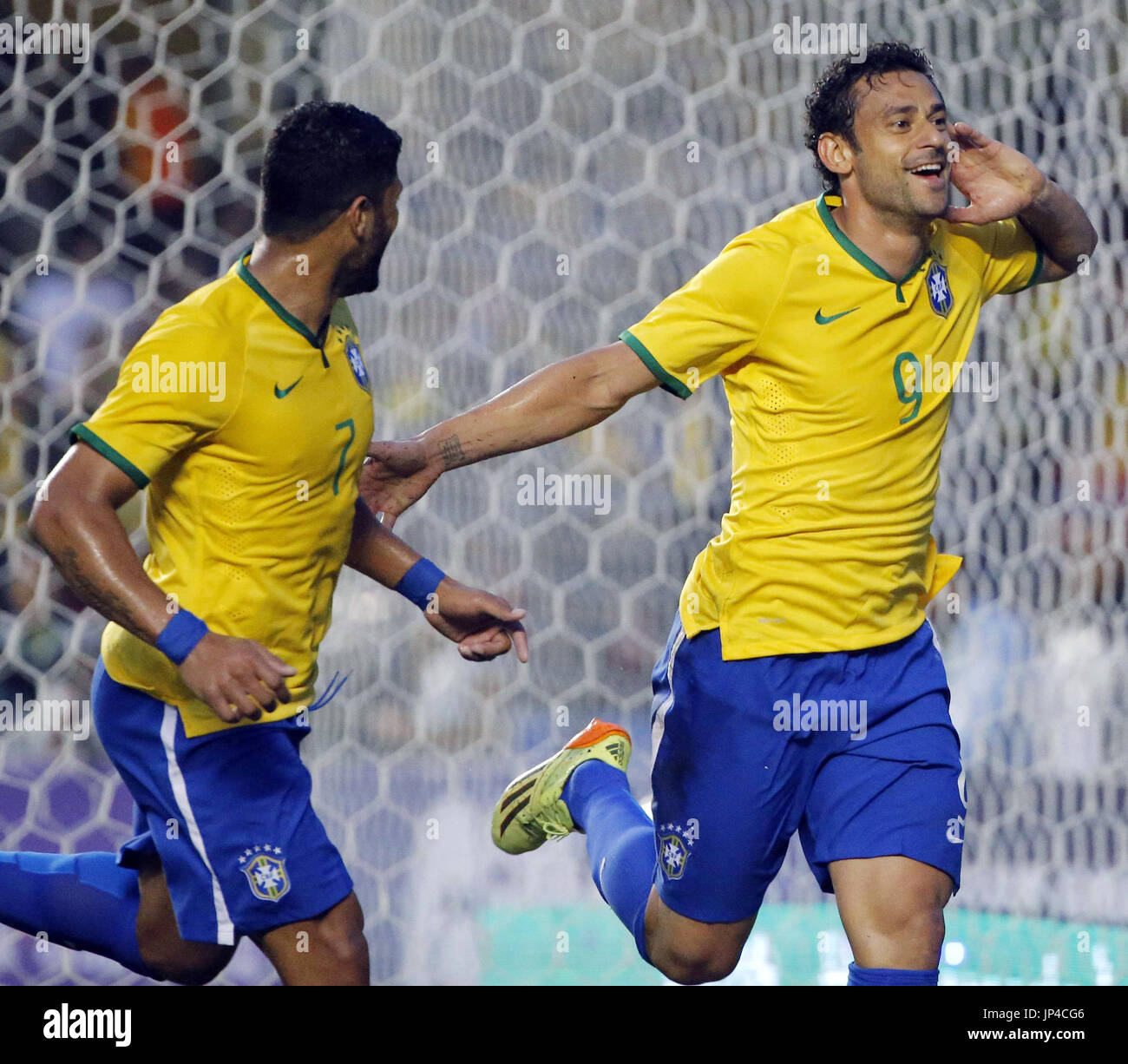 SAO PAULO, Brazil - Brazil forward Fred (9) celebrates after scoring in ...
