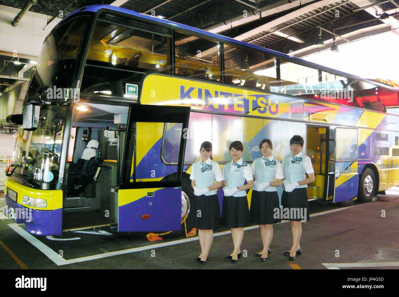 OSAKA, Japan - Kintetsu Bus Co.'s open-top double-decker is shown to the press in Osaka, western ...