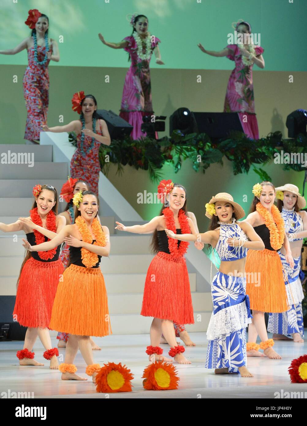 TOKYO, Japan - Members of the hula girl dancing team of Spa Resort ...