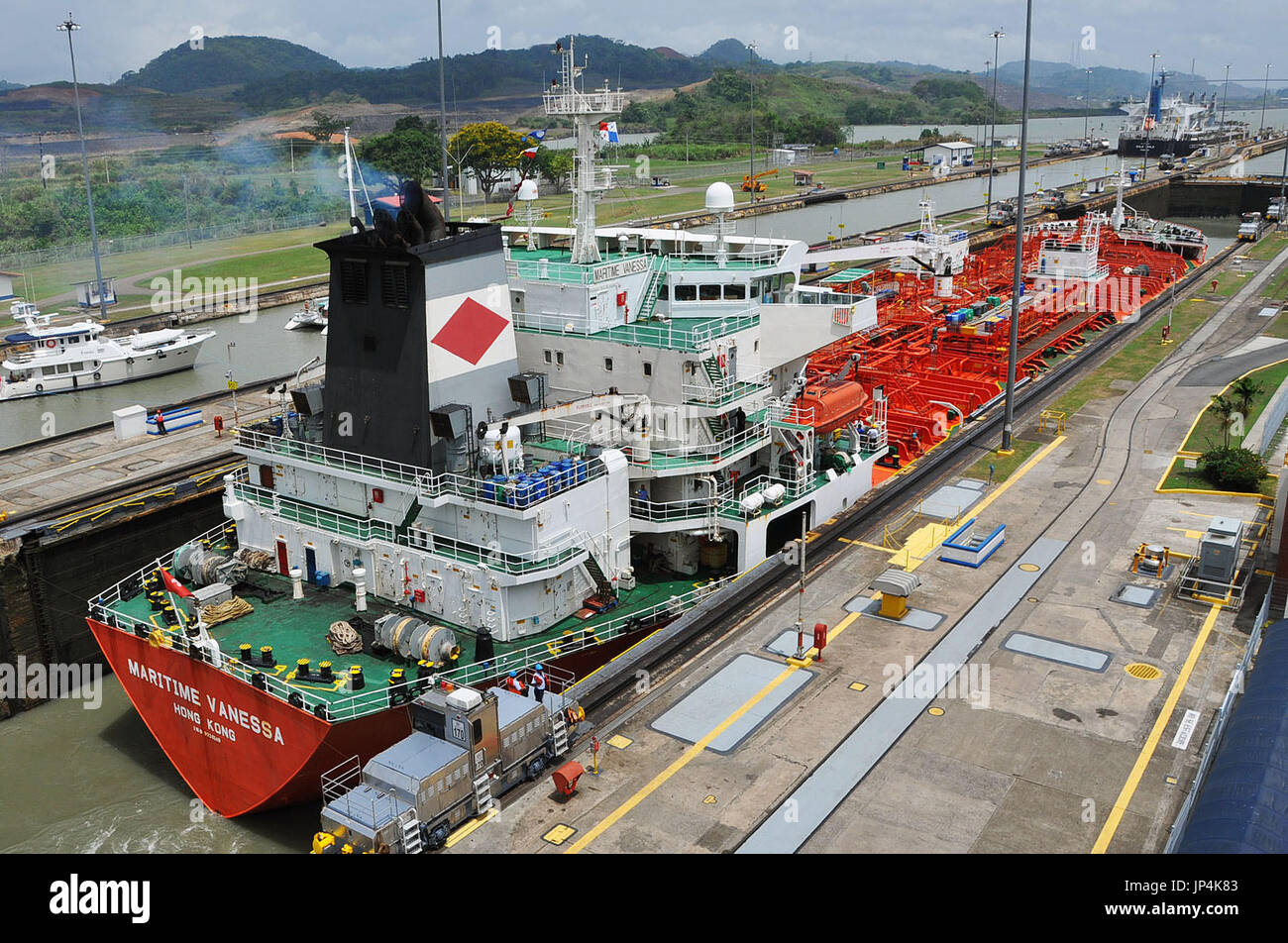 PANAMA, Panama - A vessel passes through the Panama Canal in Central ...