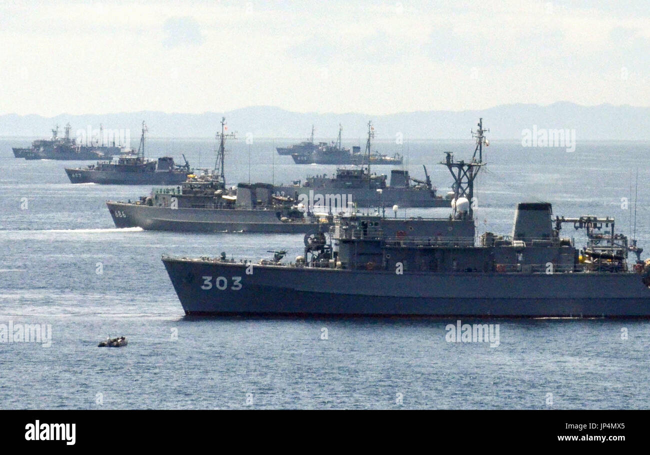 AOMORI, Japan - Military vessels stay in line in Mutsu Bay, Aomori ...