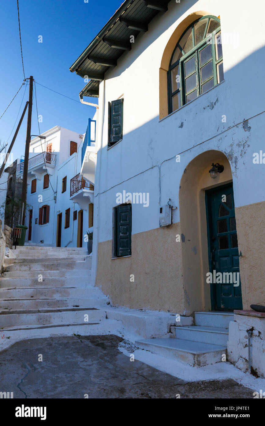 Street in Nikia village on Nisyros island in Dodecanese island group ...