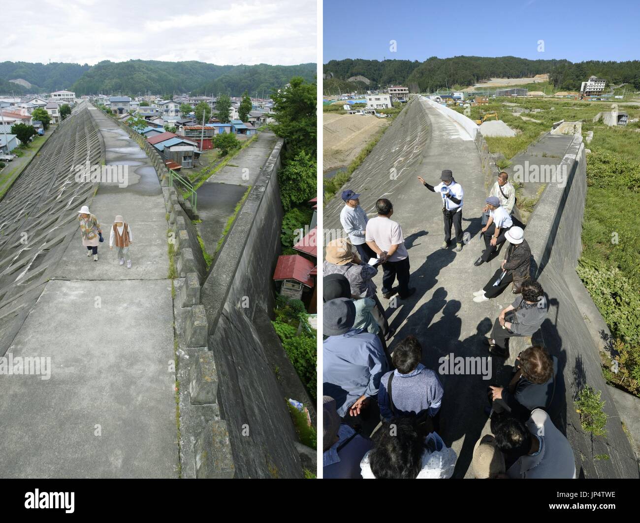 SENDAI, Japan - A photograph of the 10-meter-tall coastal breakwater (L ...
