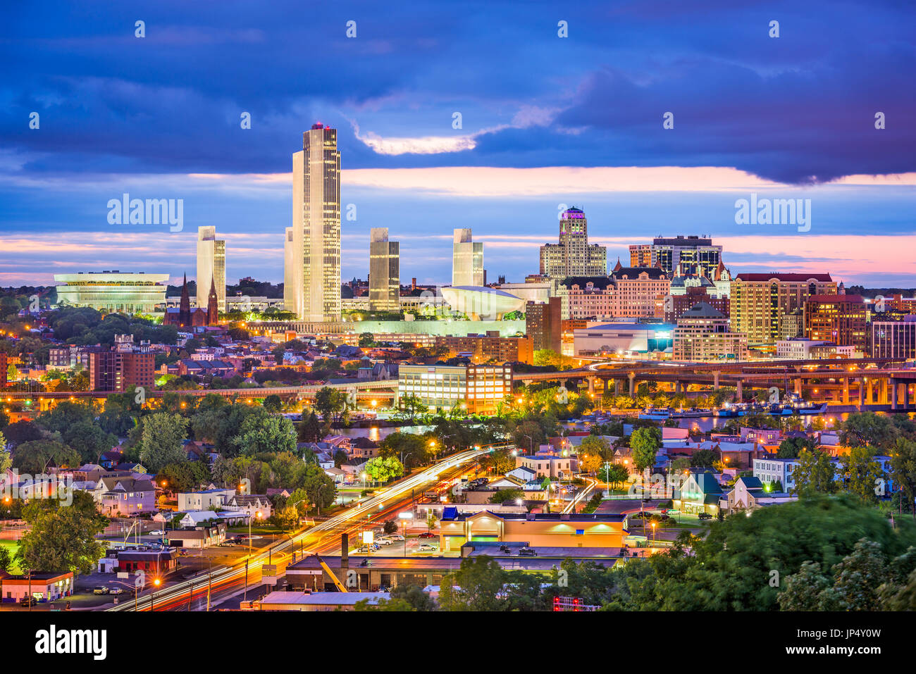 Albany, New York, USA city skyline at twilight Stock Photo - Alamy