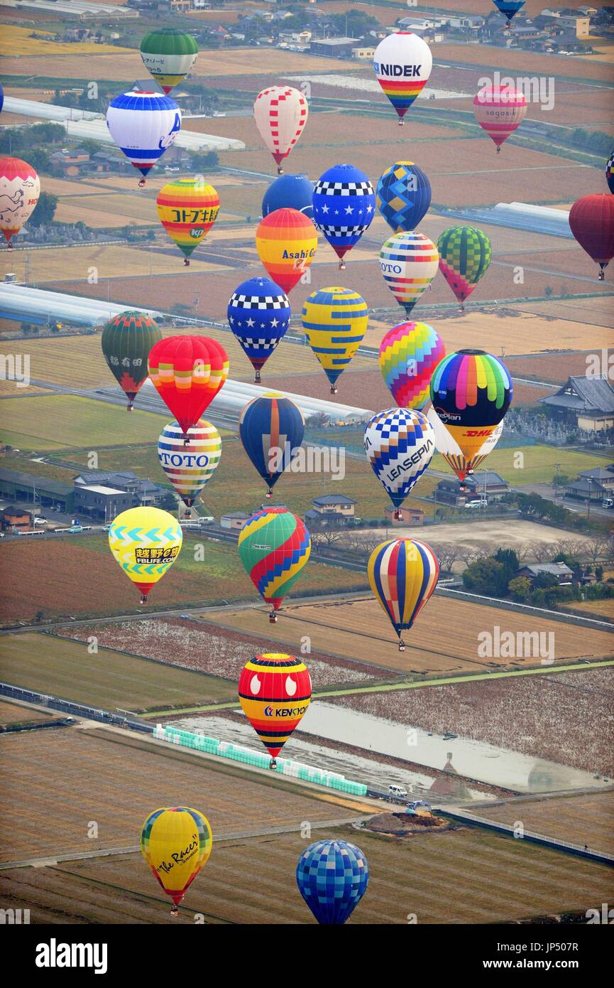FUKUOKA, Japan - Photo taken from a helicopter shows colorful hot-air ...