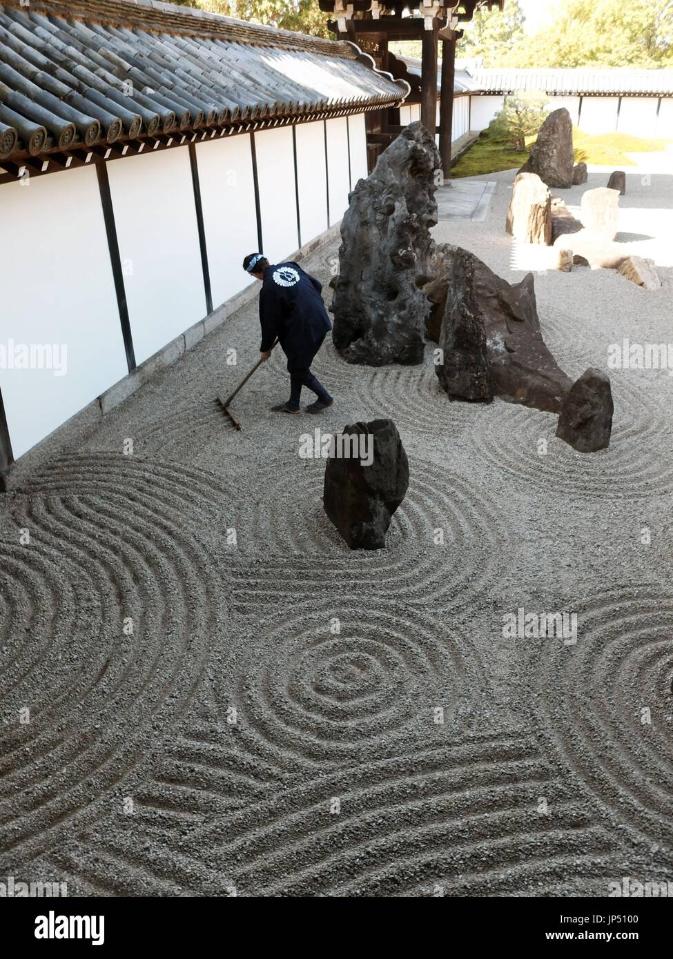 KYOTO, Japan - The sand ripple marks of a Tofukuji Temple garden in ...