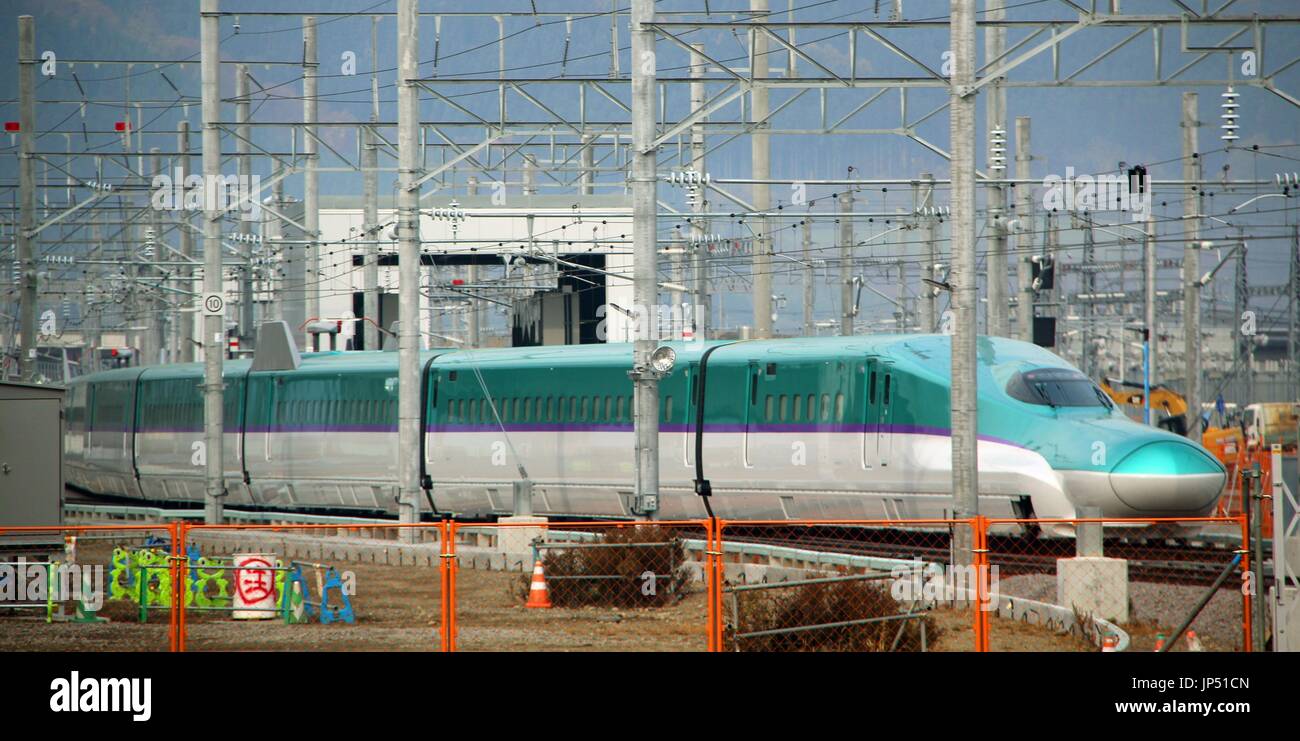 HAKODATE, Japan - Hokkaido Railway Co. unveils a 10-car train of the H5 ...