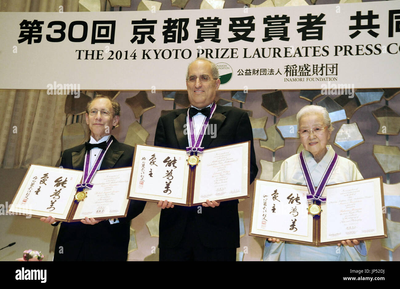 KYOTO, Japan - Three Kyoto Prize winners (from L) -- Robert Samuel ...