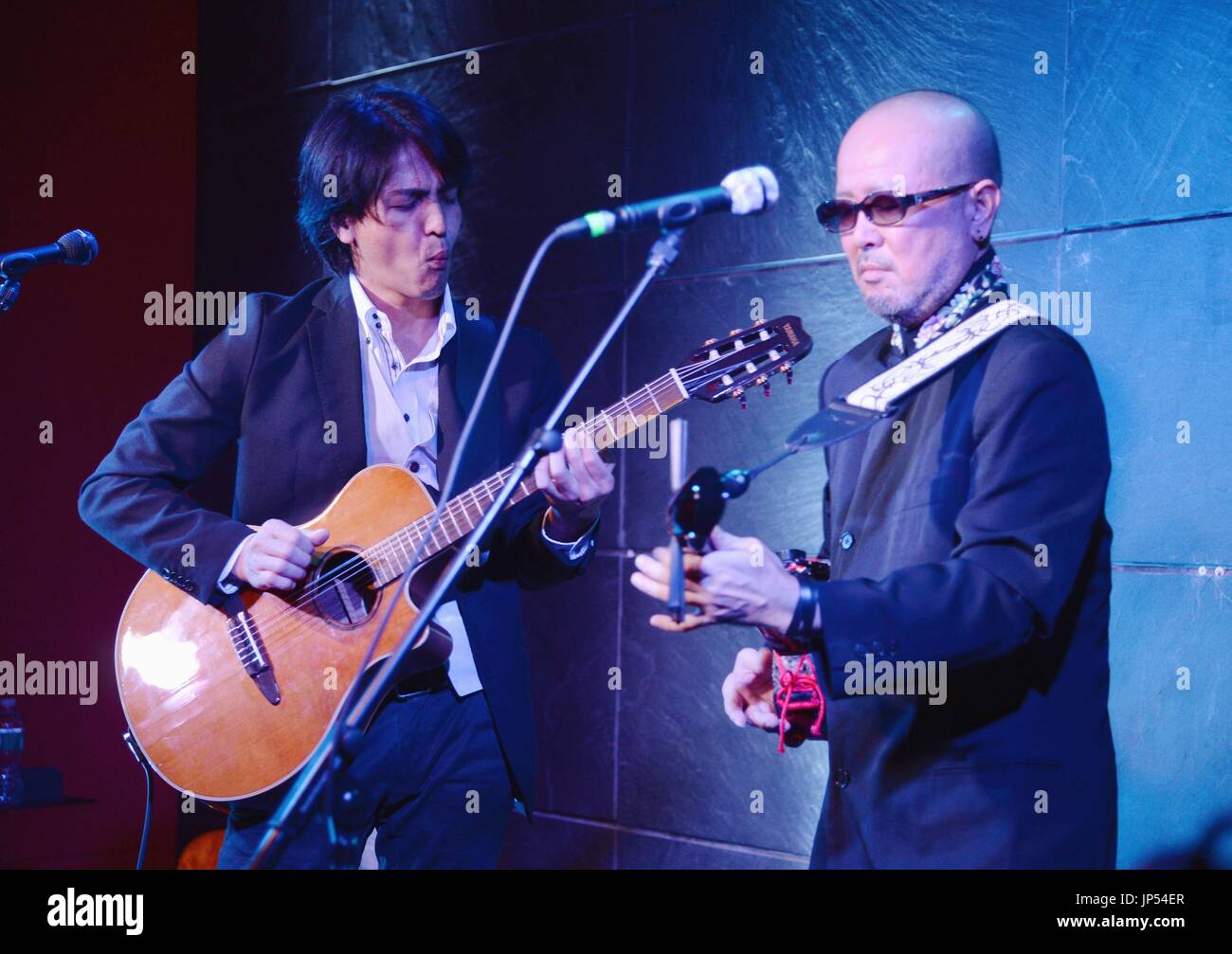 NEW YORK, United States - With Yukito Ara (R) on sanshin (Okinawa ...