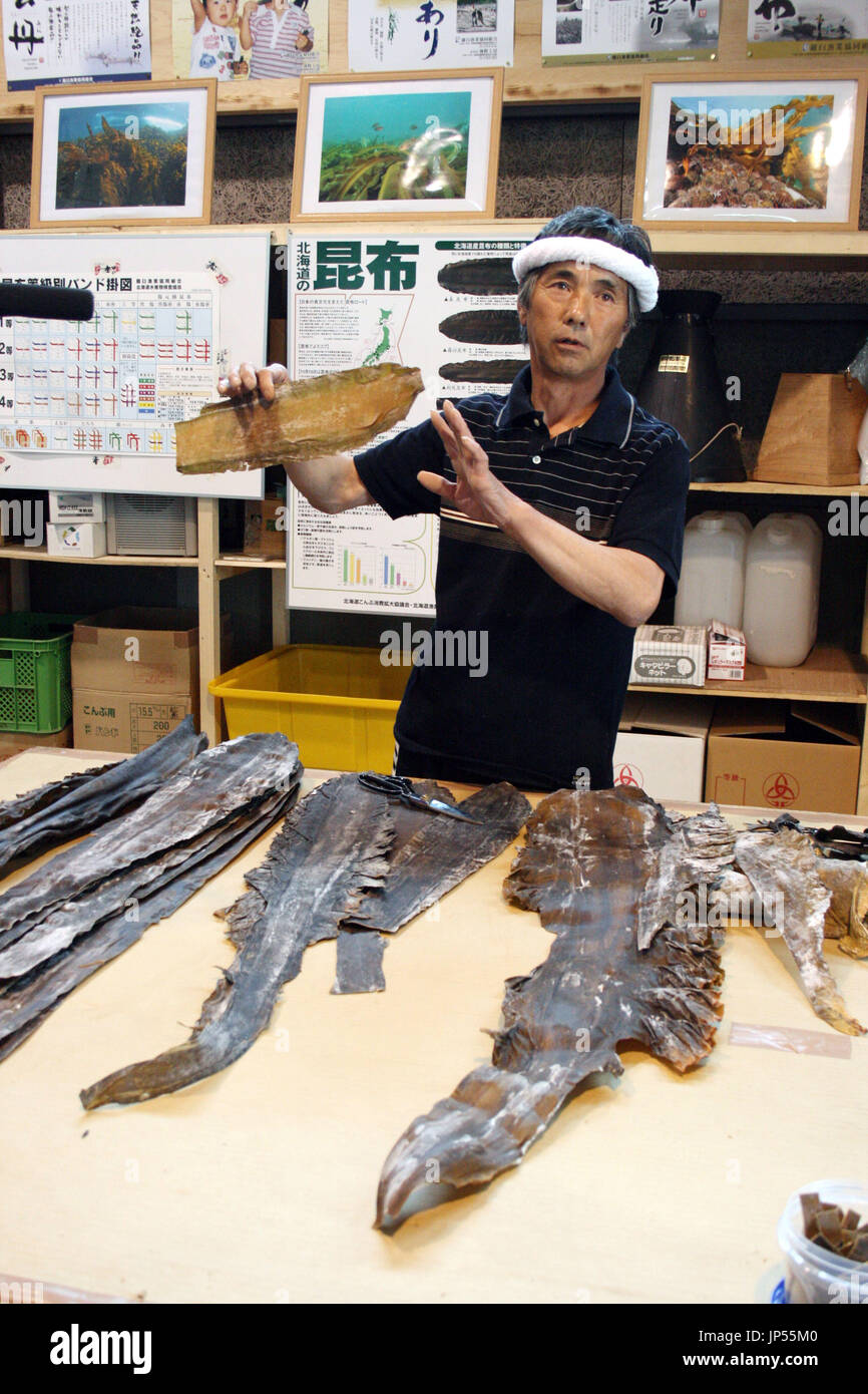 KUSHIRO, Japan - Kazuaki Ida of the Rausu Fisheries Cooperative Association explains the ...