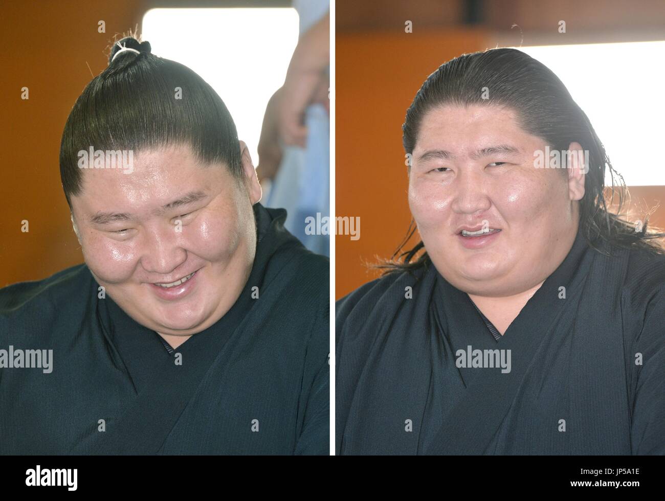 KOGA, Japan - Combination photo shows Mongolian sumo wrestler Ichinojo ...
