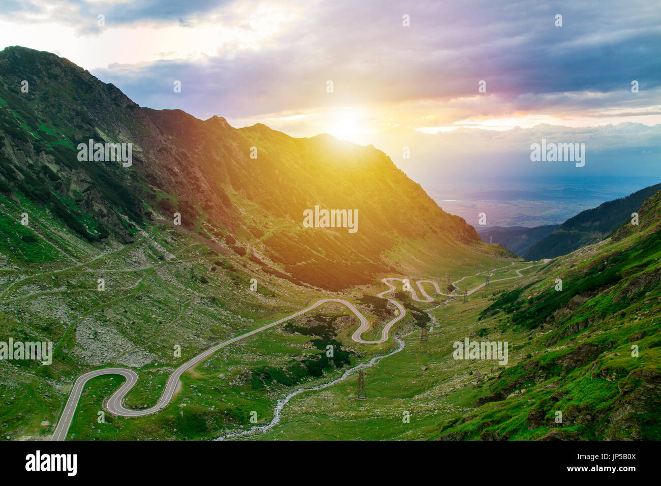 TRANSFAGARASAN ROAD WITH SUNSET Stock Photo - Alamy