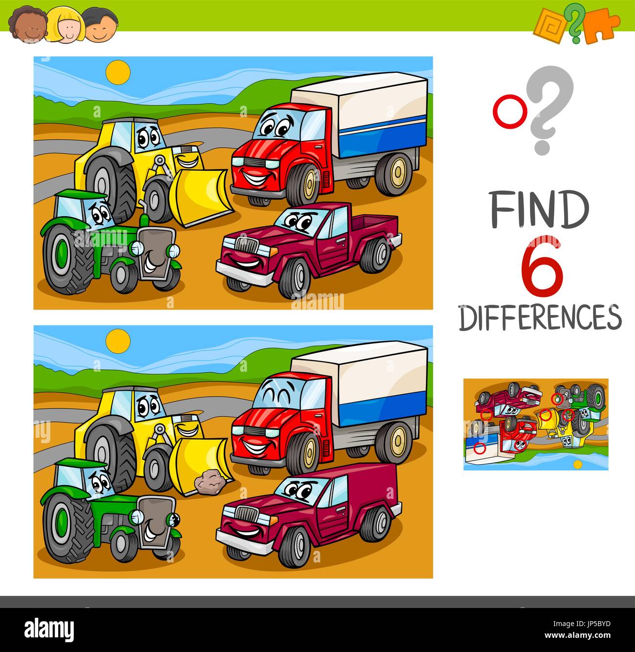 Cartoon Illustration of Spot the Differences Educational Game for ...