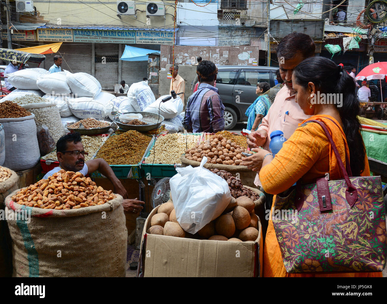 Delhi, India - Jul 26, 2015. Indian vendors at market in Old Delhi ...