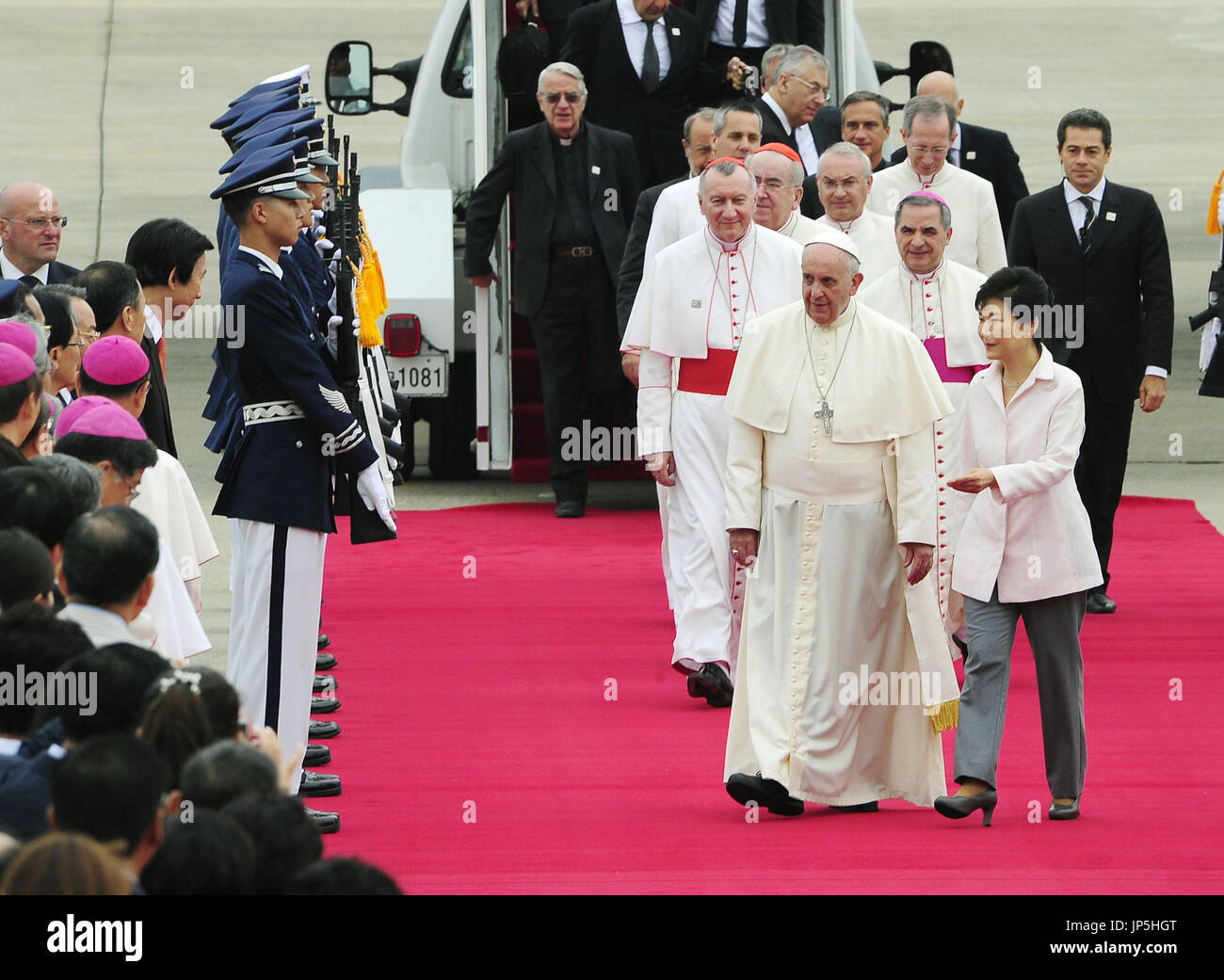 SEOUL, South Korea - Pope Francis (L, front row) is greeted by South ...