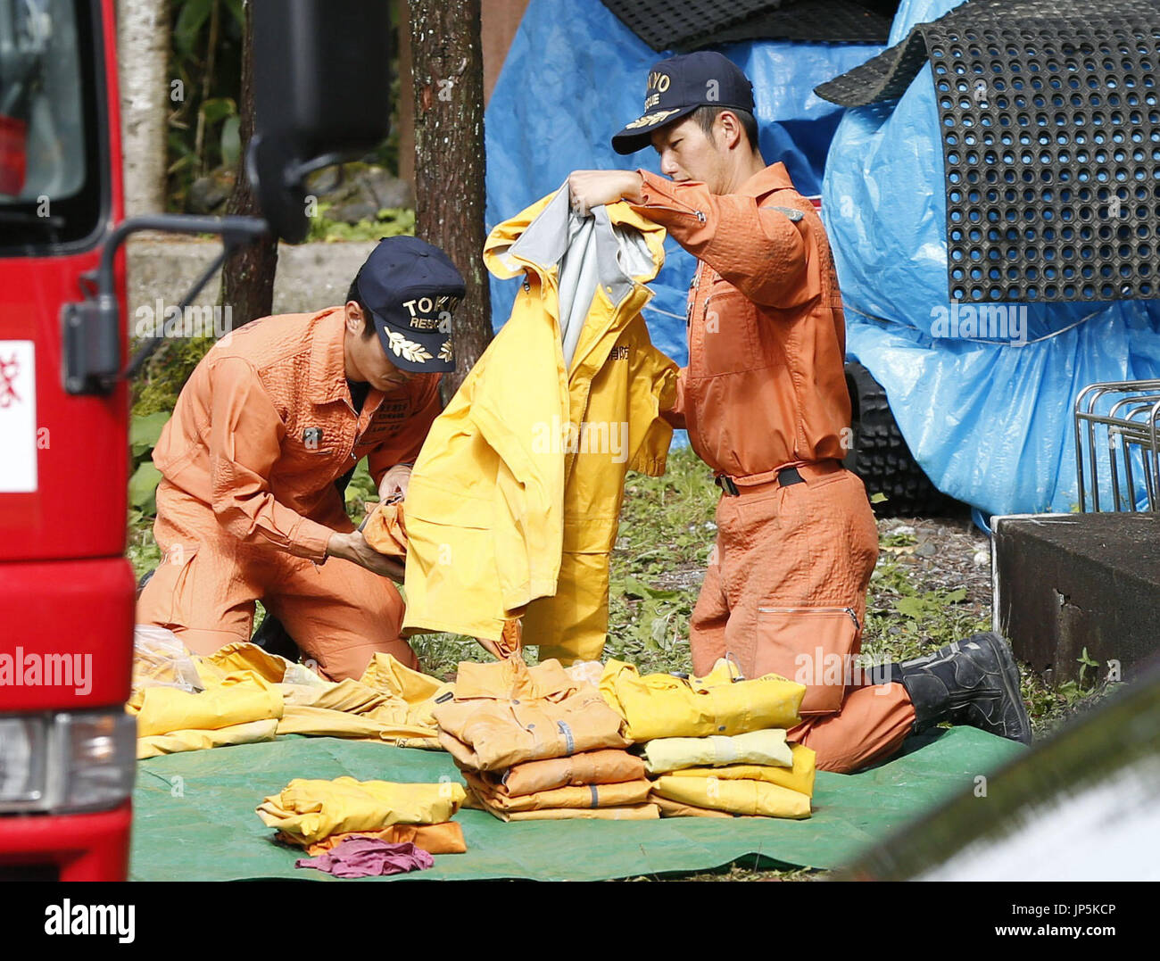 OTAKI, Japan - Rescue workers prepare on Oct. 3, 2014, in the central ...
