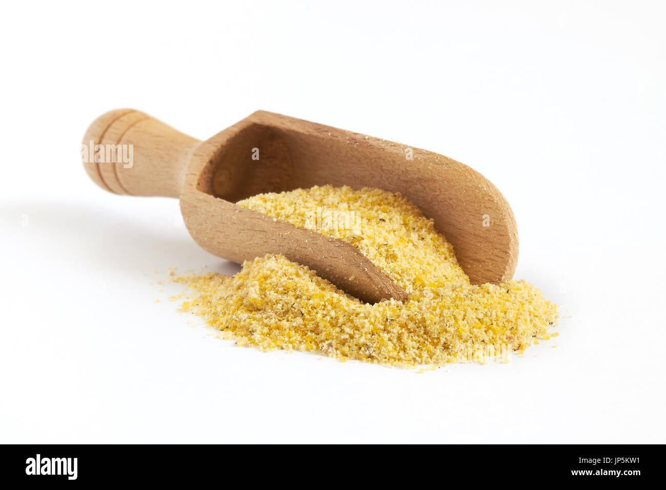 Maize flour with wooden scoop isolated on white background Stock Photo ...