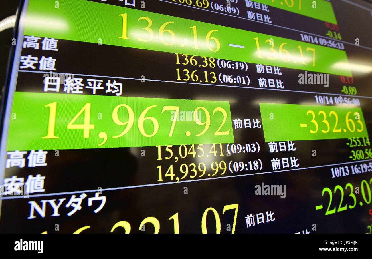 TOKYO, Japan - An electronic board in Tokyo indicates the Nikkei Stock ...