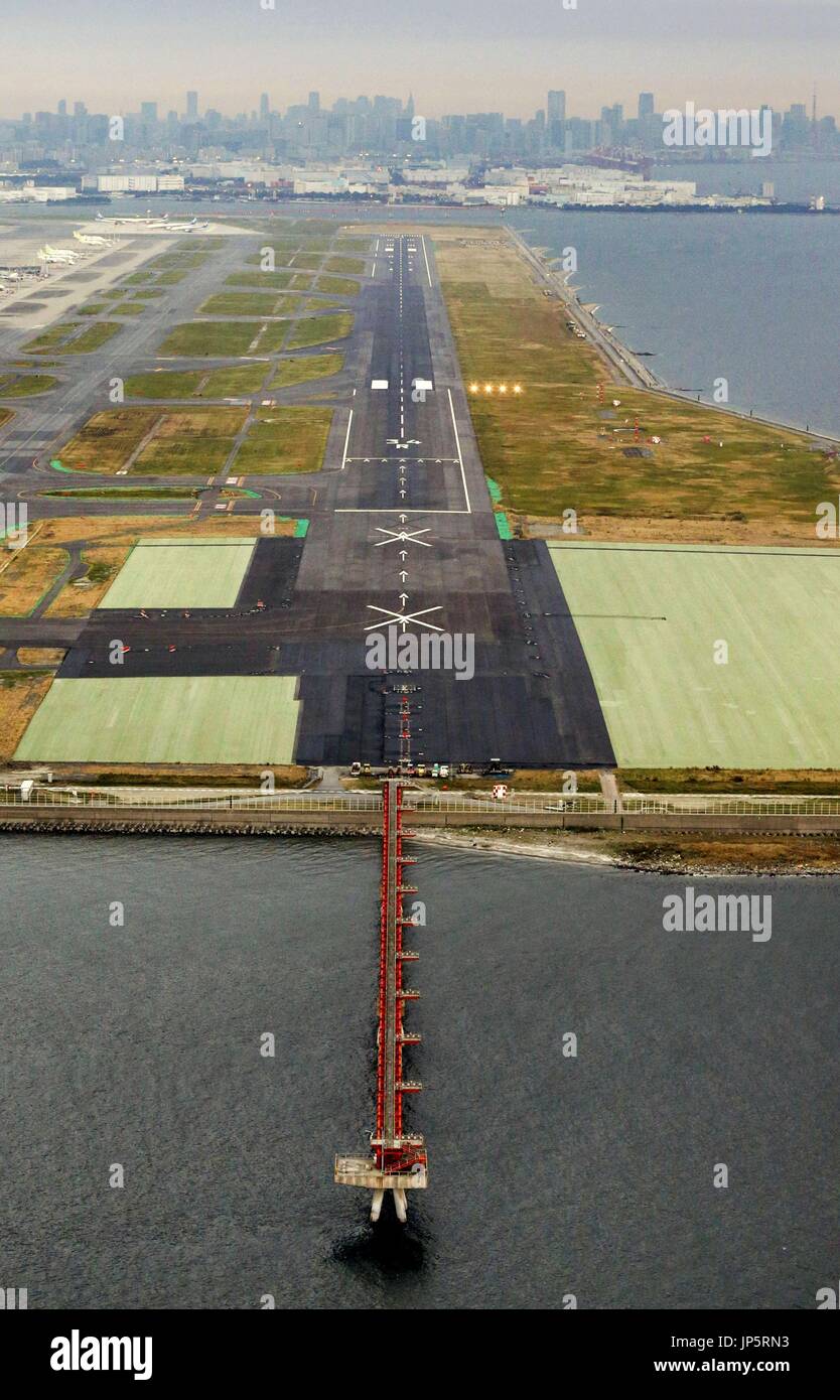 TOKYO, Japan - The 3-kilomter-long Runway C at Haneda airport in Tokyo ...