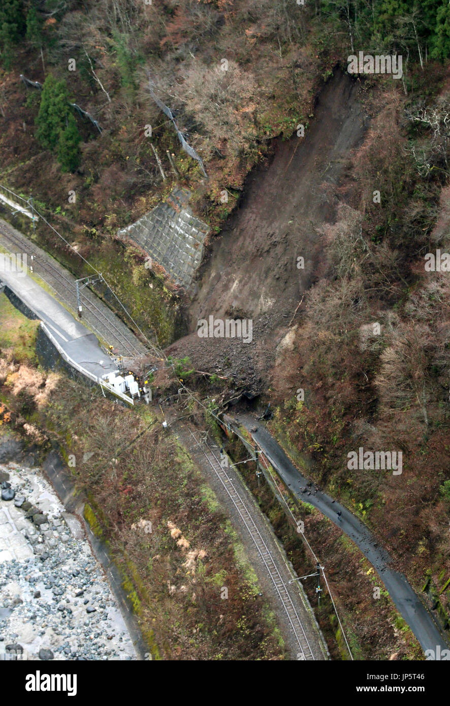 NAGANO, Japan - Photo shows part of the JR Oito Line covered by a ...