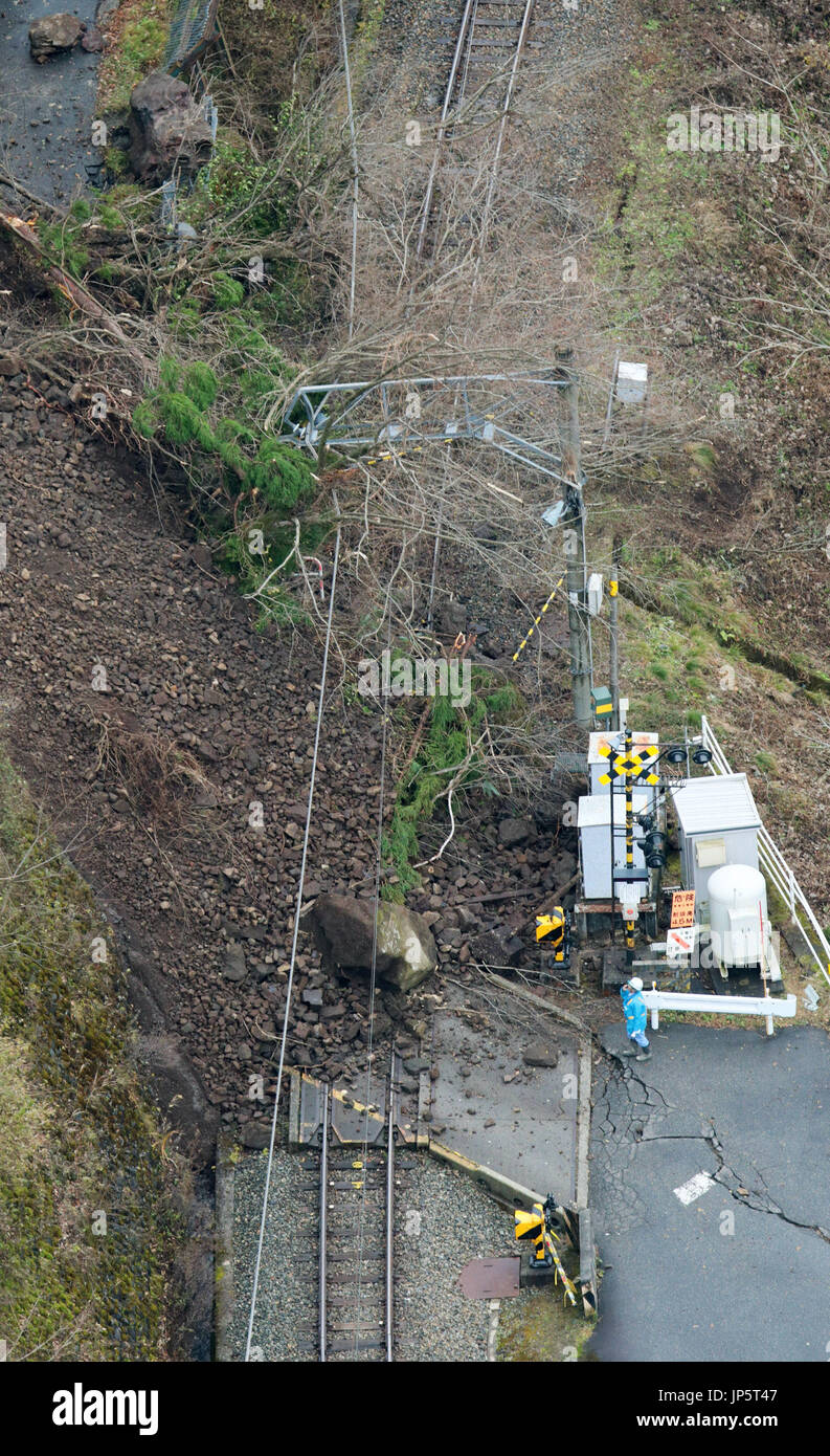 NAGANO, Japan - Photo shows part of the JR Oito Line covered by a ...