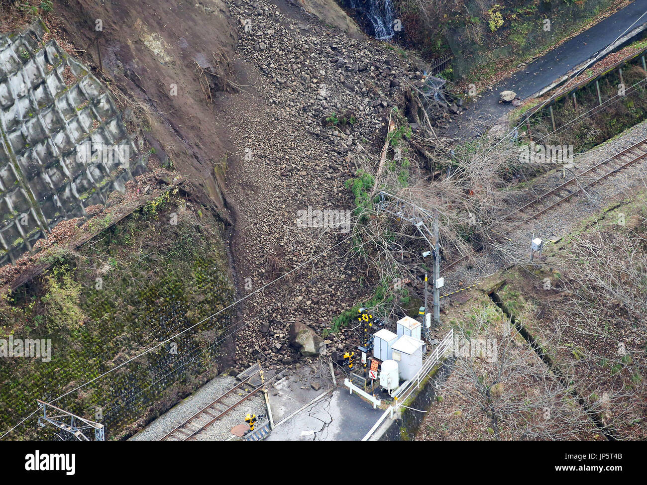 NAGANO, Japan - Photo shows part of the JR Oito Line covered by a ...