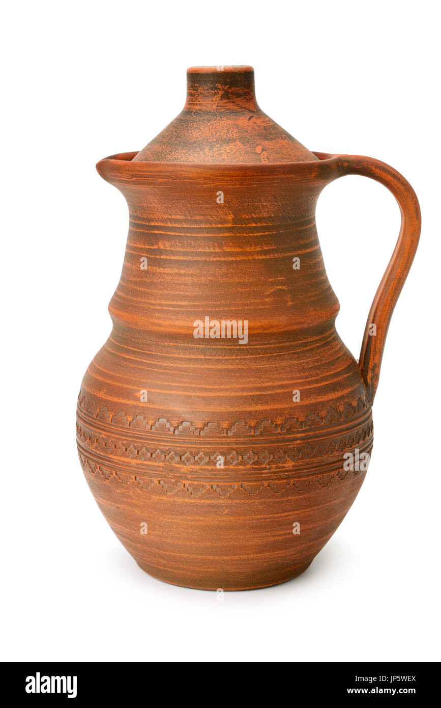 Clay jug isolated on white Stock Photo - Alamy