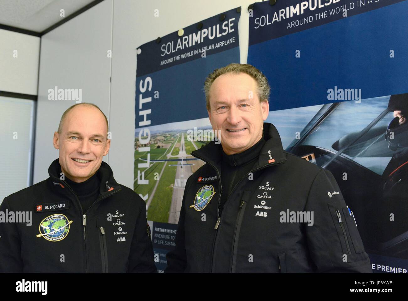 GENEVA, Switzerland - Swiss pilots Bertrand Piccard (L) and Andre ...