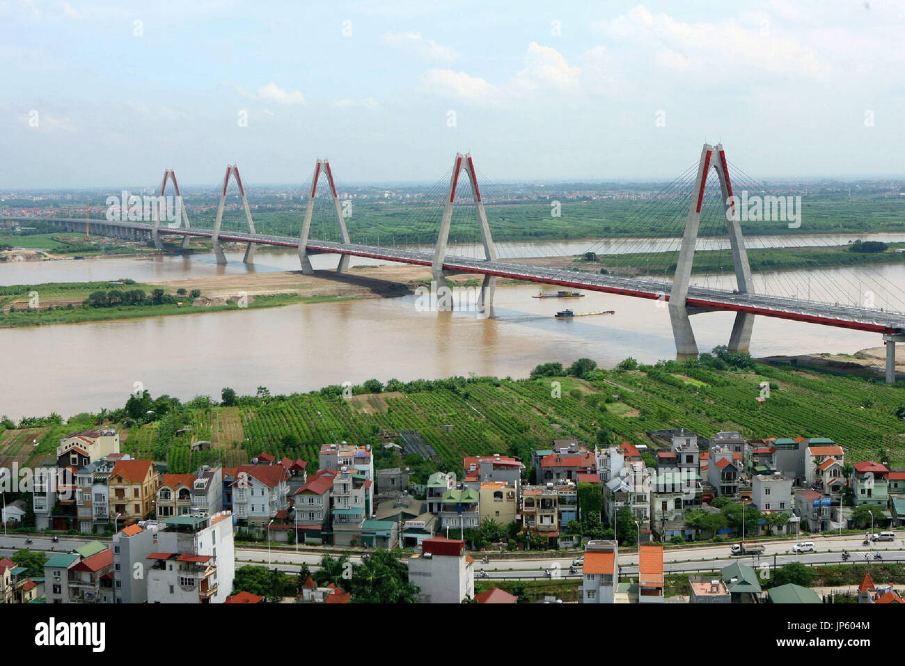 HANOI, Vietnam - The 3,755-meter-long Nhat Tan Bridge over the Red ...
