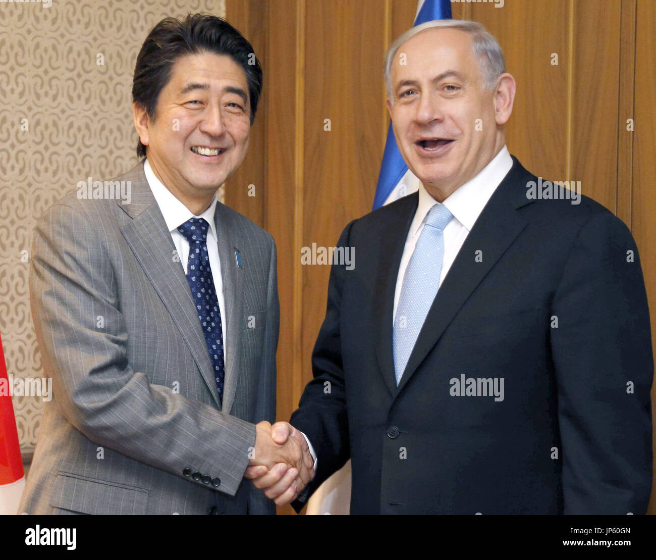 JERUSALEM, Israel - Japanese Prime Minister Shinzo Abe (L) and Israeli ...