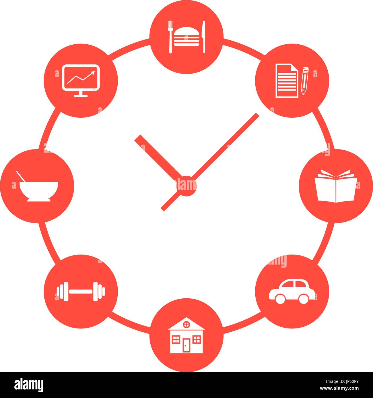 concept of daily routine with red simple watches Stock Vector Image ...