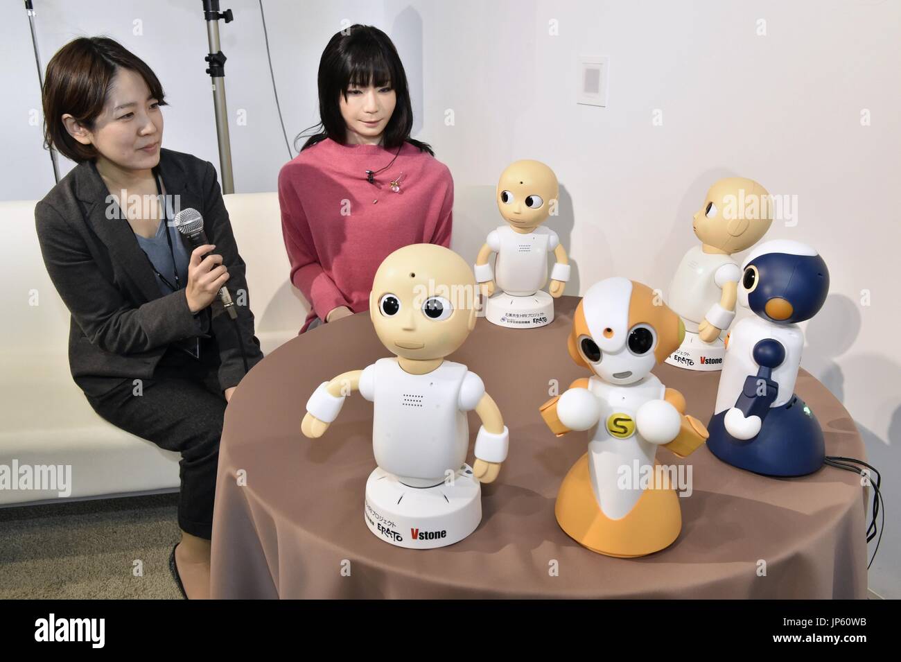New talking robots CommU (front L) and Sota (front R) developed by ...