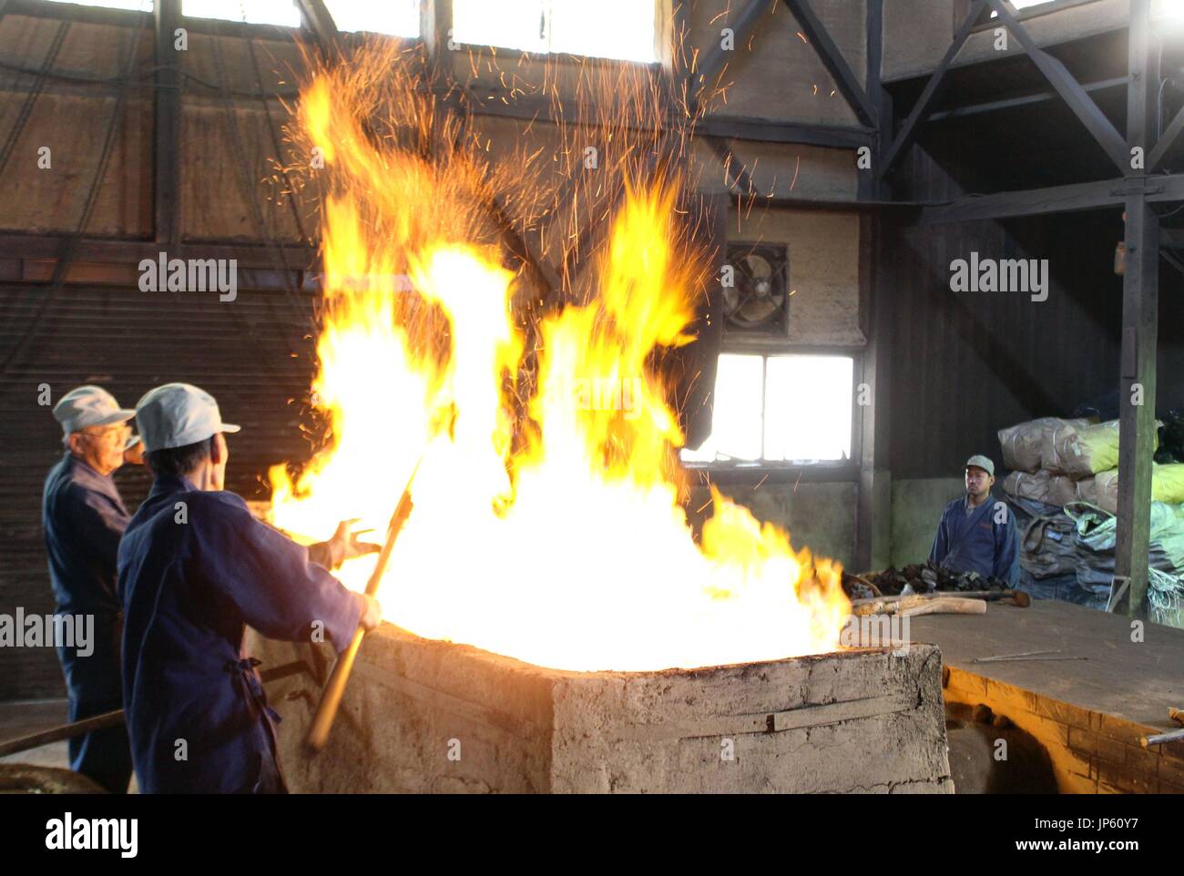 Workers of Nittoho Tatara, the sole producer in Japan of "tamahagane ...