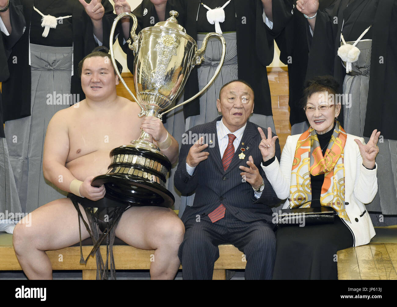 Yokozuna (grand champion) Hakuho of Mongolia poses with the Emperor's ...