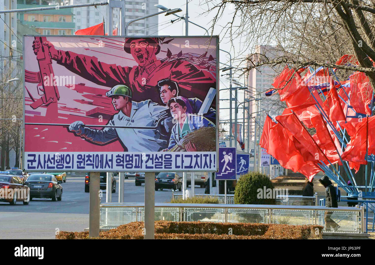 PYONGYANG, North Korea - A slogan stressing the importance of a ...