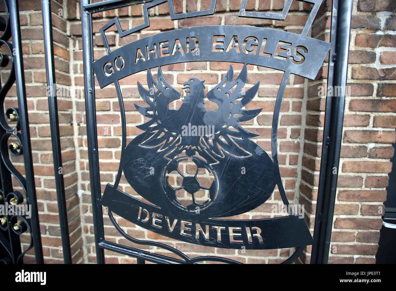 A general view of Go Ahead Eagles signage on a gate during the UEFA ...