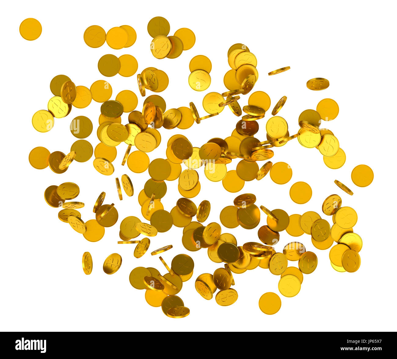 Falling gold coins on white background Stock Photo - Alamy