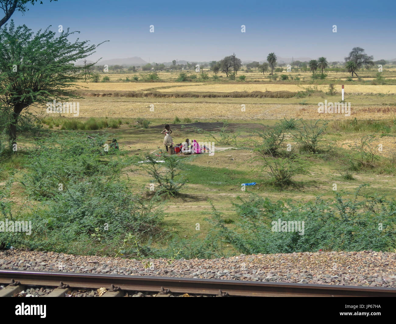 People and scenery along the Indian Railroad in India,Asia Stock Photo ...