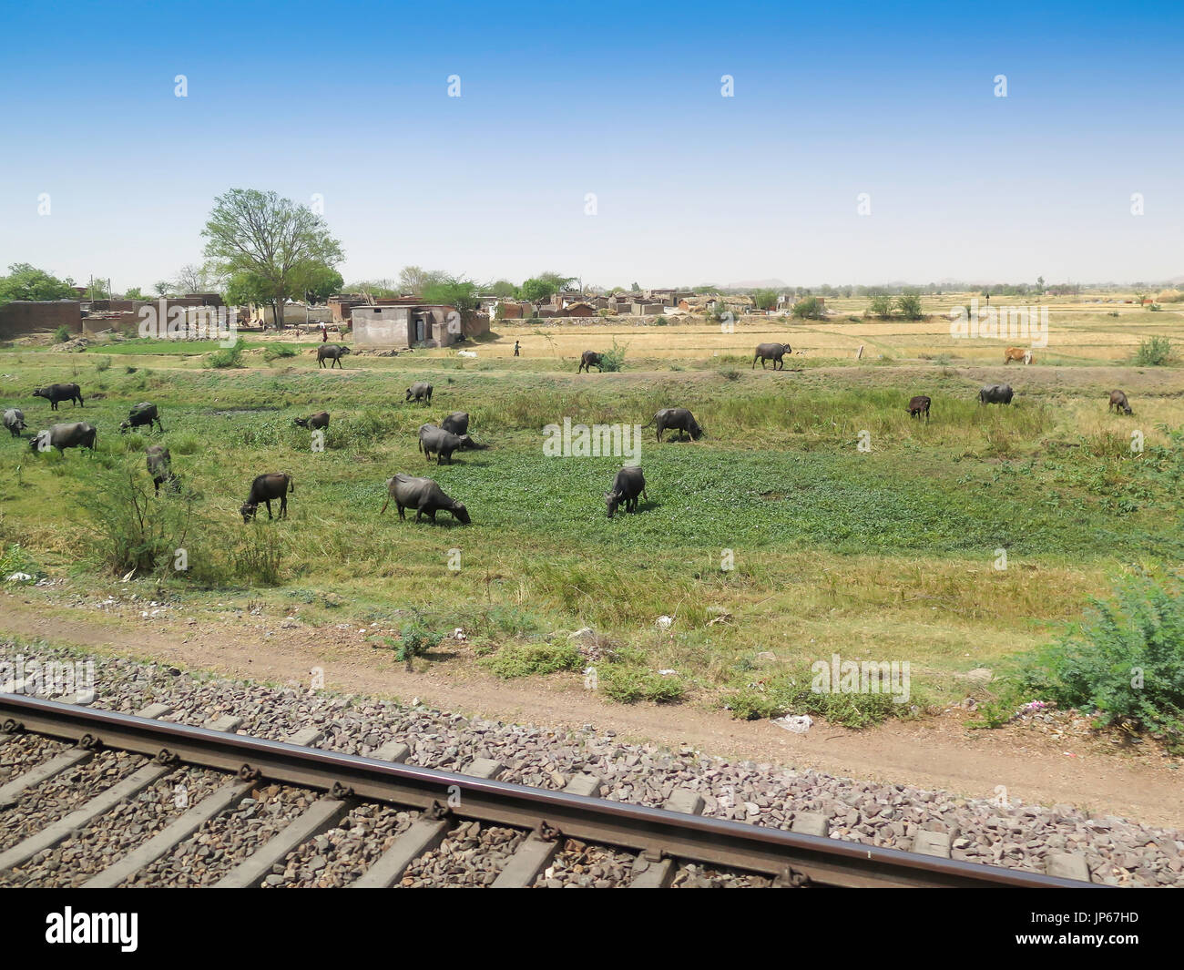 People and scenery along the Indian Railroad in India,Asia Stock Photo ...