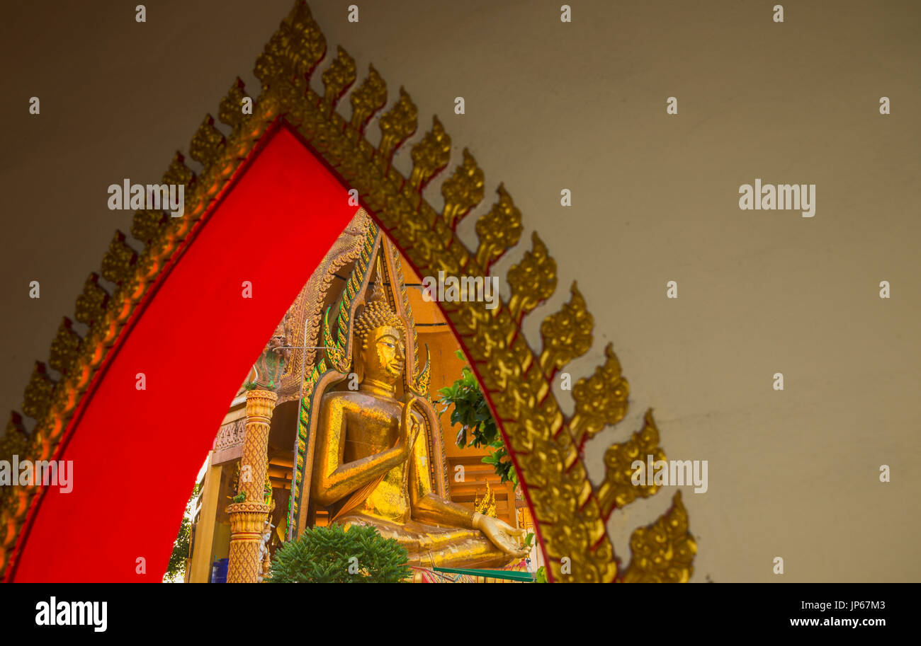 Thai tradition window with big buddha statue Stock Photo - Alamy