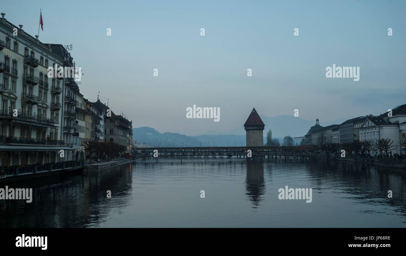 Famous ancient bridge in lucerne Stock Photo - Alamy