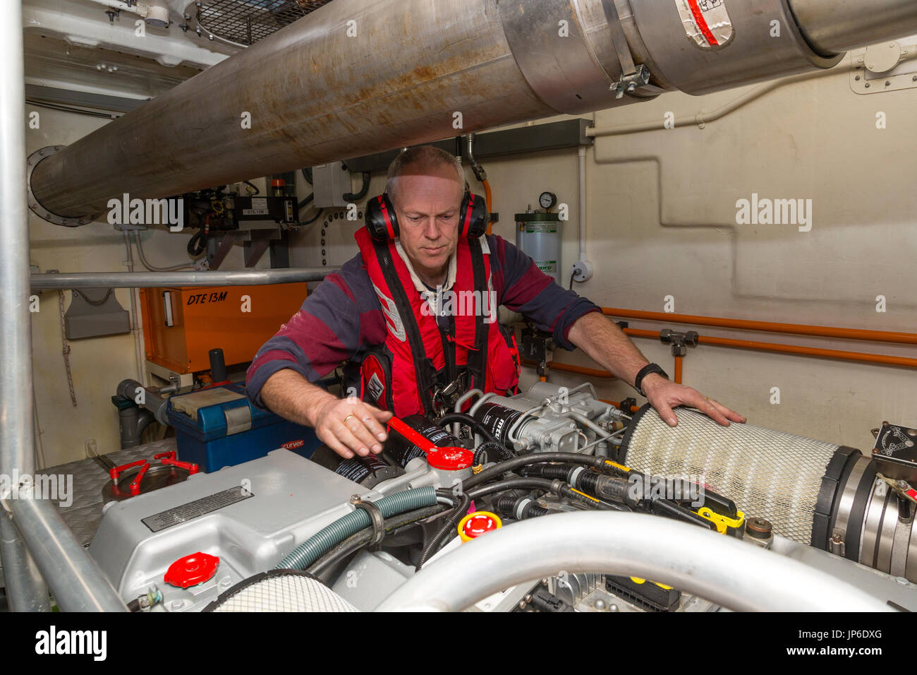 RNLI Lifeboat engine room and engineer Stock Photo - Alamy