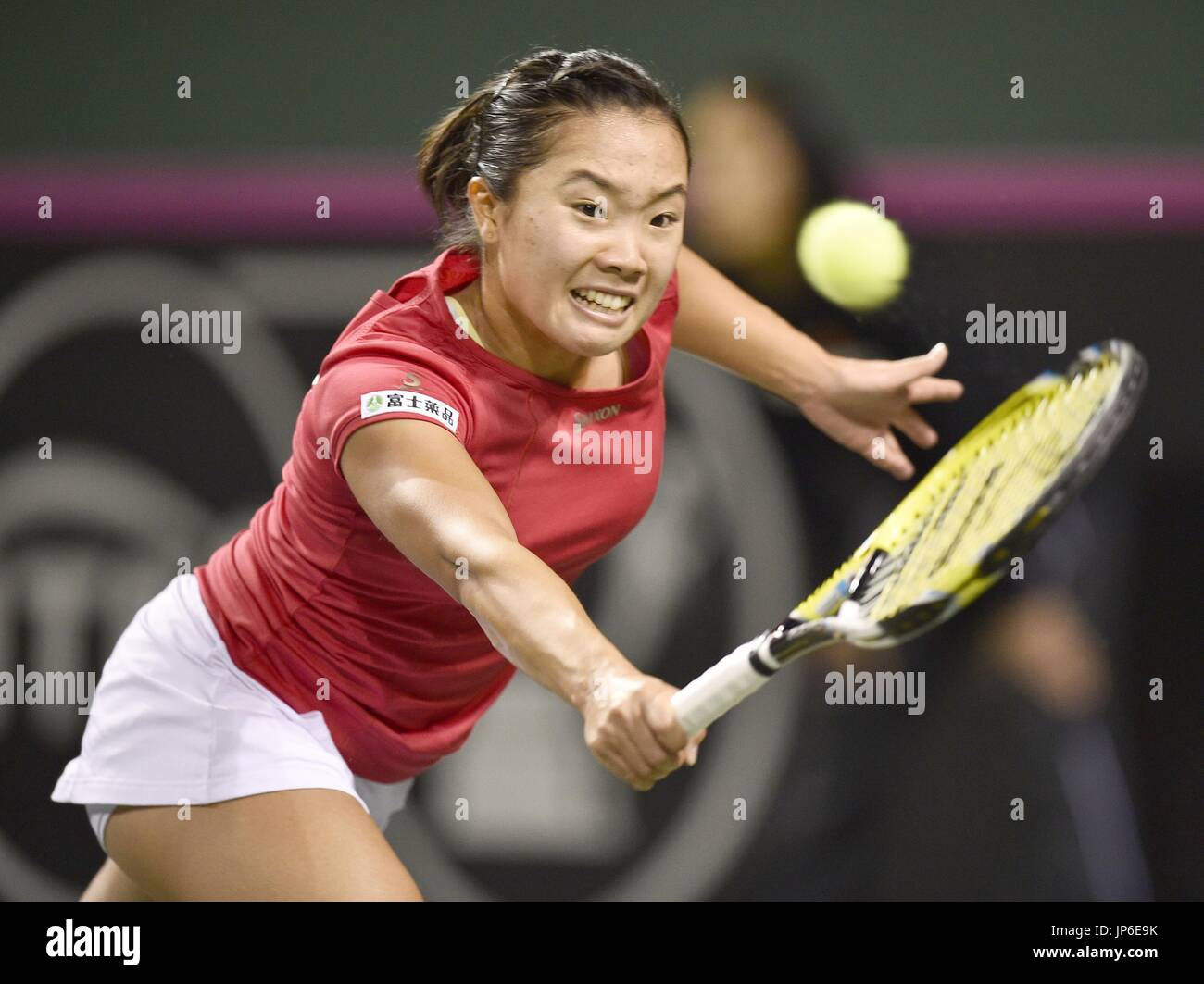 Kurumi Nara of Japan, ranked 54th in the world, plays a backhand to ...