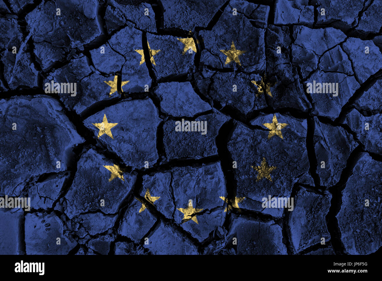 European Union ( EU ) painting on high detail cracked ground . 3D ...