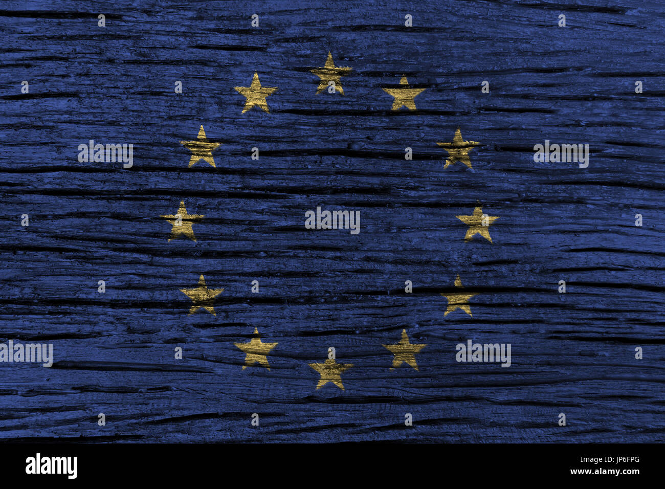 European Union ( EU ) flag with high detail of old wooden background ...