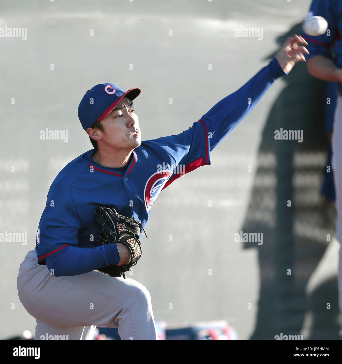 Chicago Cubs pitcher Tsuyoshi Wada throws a bullpen session at the club ...