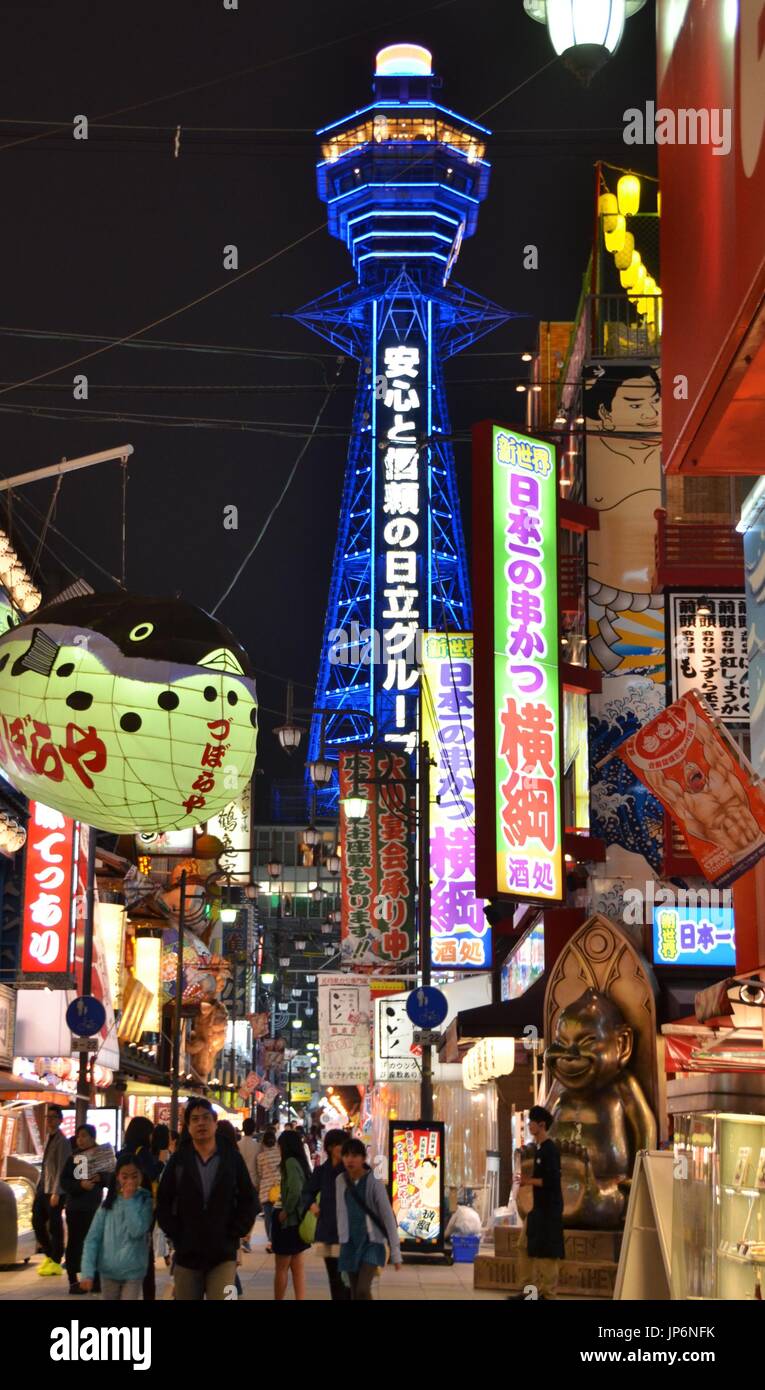 Osaka's landmark Tsutenkaku tower is lit up in blue to mark the annual ...
