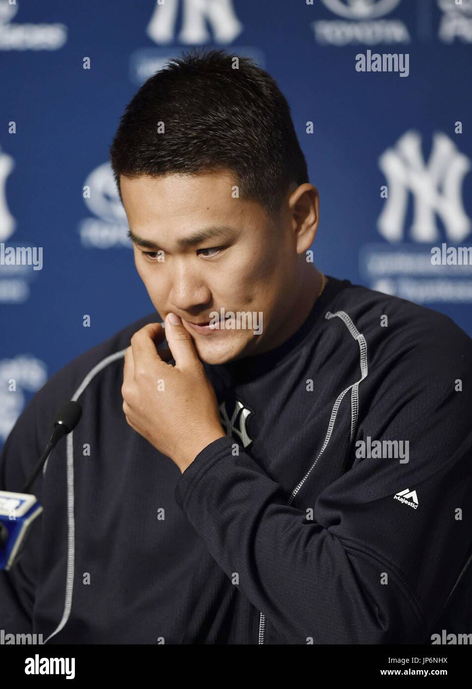 New York Yankees starter Masahiro Tanaka attends a press conference following the team's Opening ...
